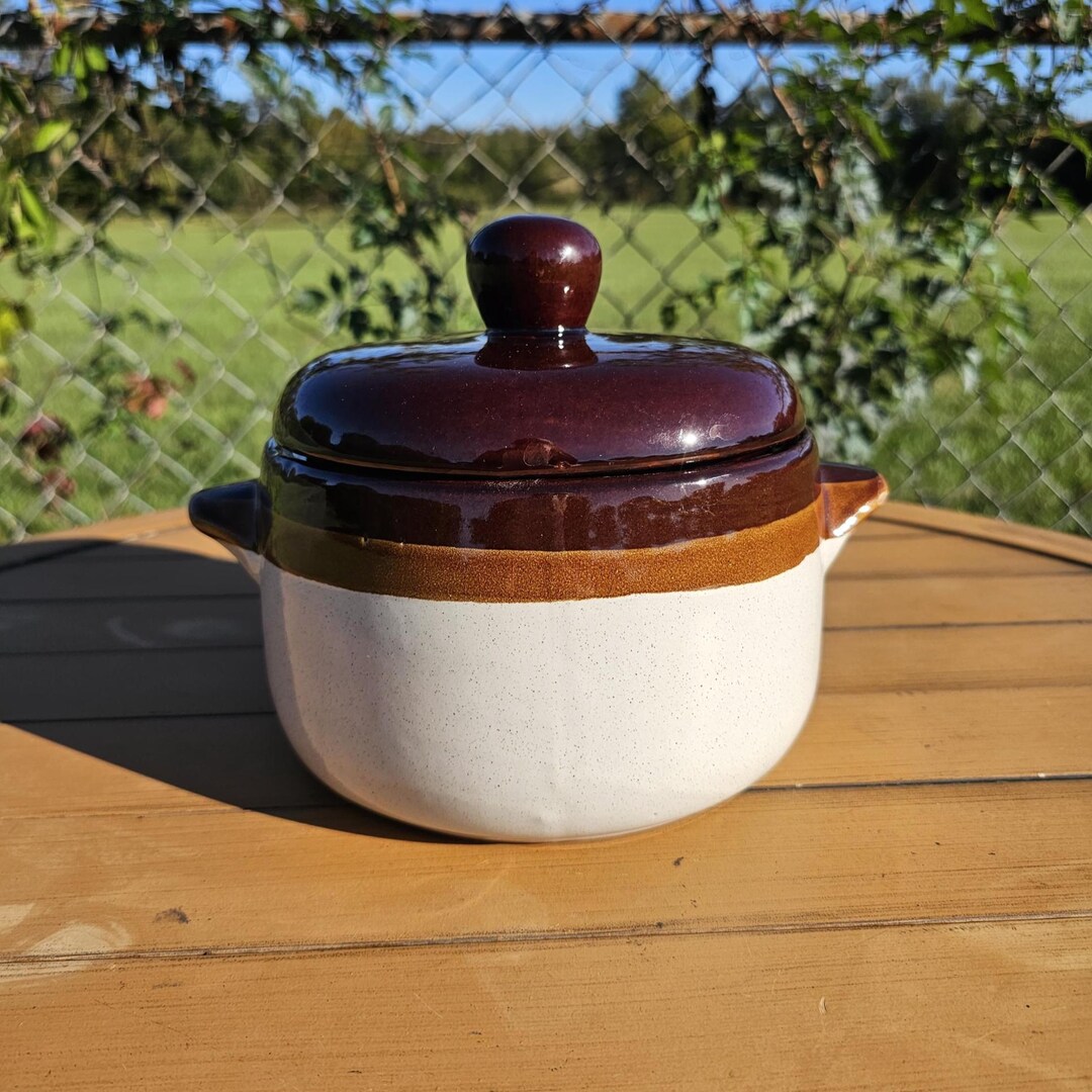 Vintage Brittany Cook N Serve Brown, Tan and White Stoneware Bean Pot ...