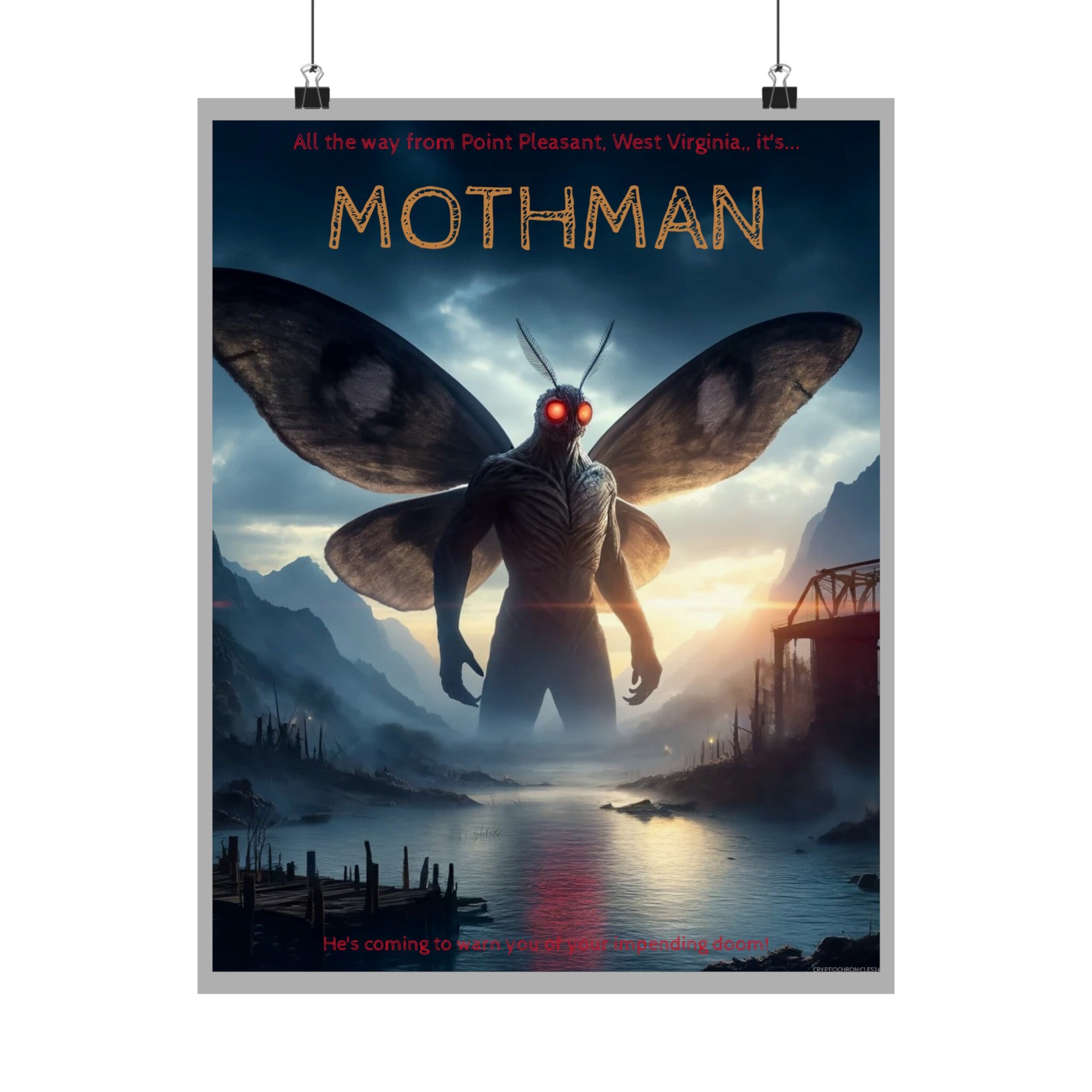 Mothman Vertical Poster Cryptidcore Paranormal Urban Legend Mythical ...