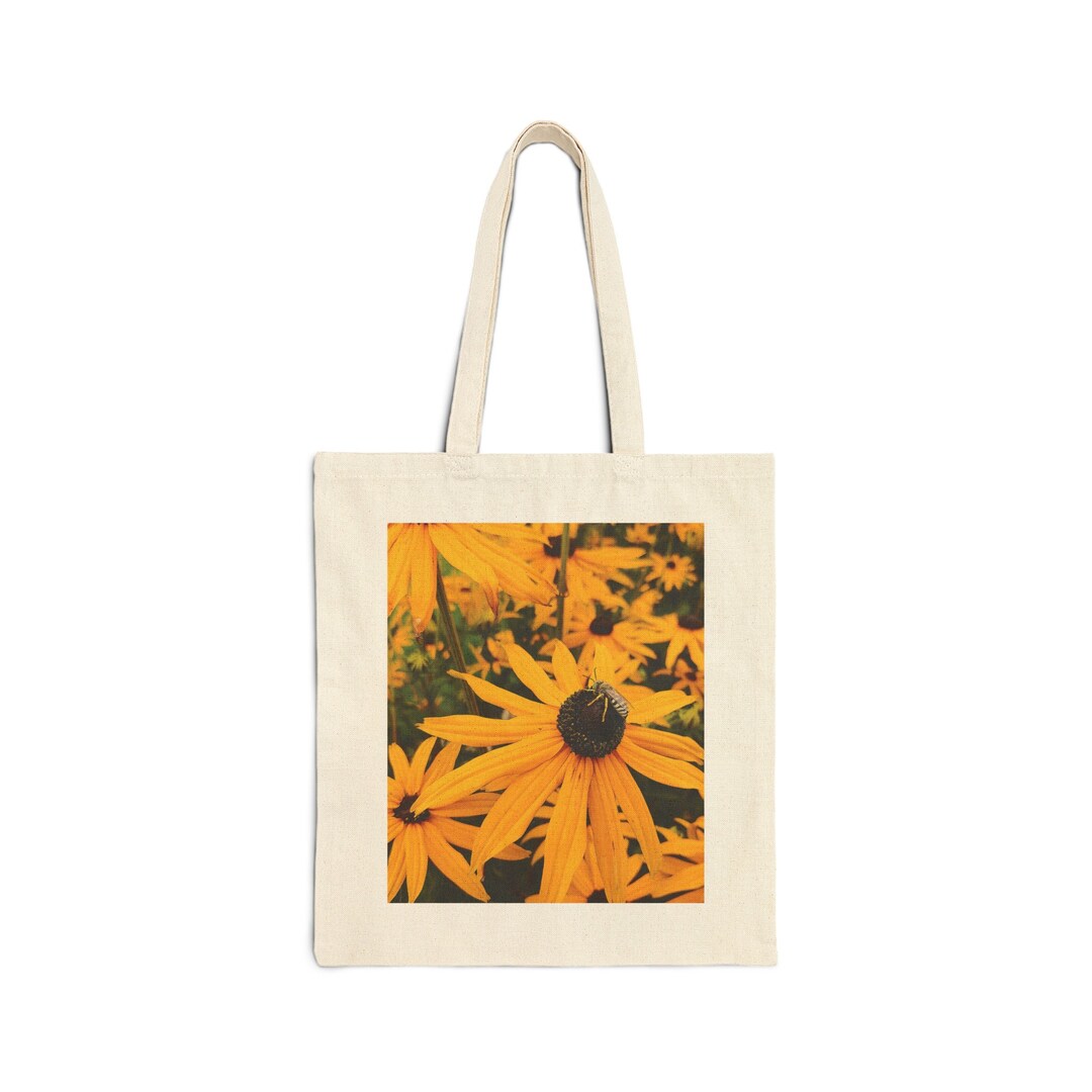 Wasp on Daisy Print Cotton Canvas Tote Bag With Double-sided Print in ...