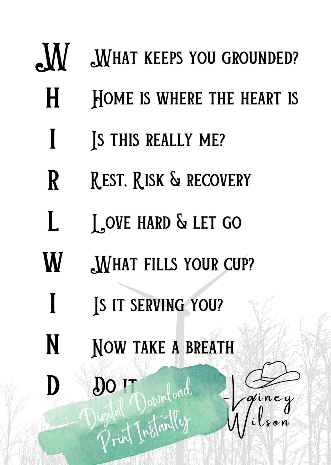 Whirlwind Lainey Wilson Printable Quote Wall Art Digital Download - Etsy