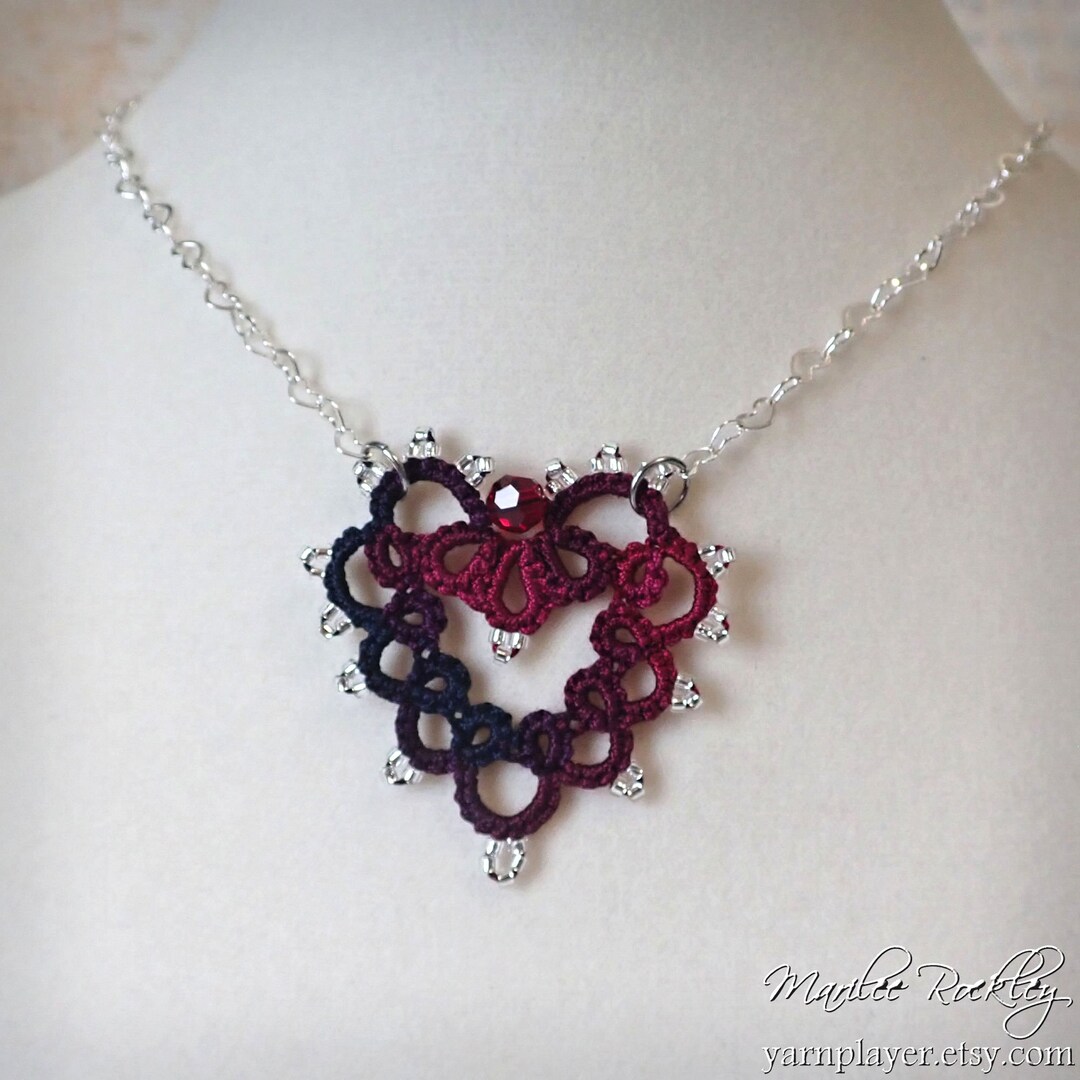 Heart Tatted Lace Pendant Necklace Dark Red Black - Etsy