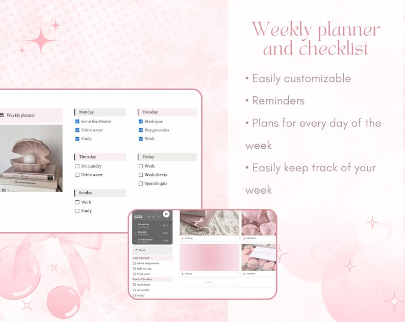 Pink Dashboard Template for Notion | All in One Life Planner, Student ...