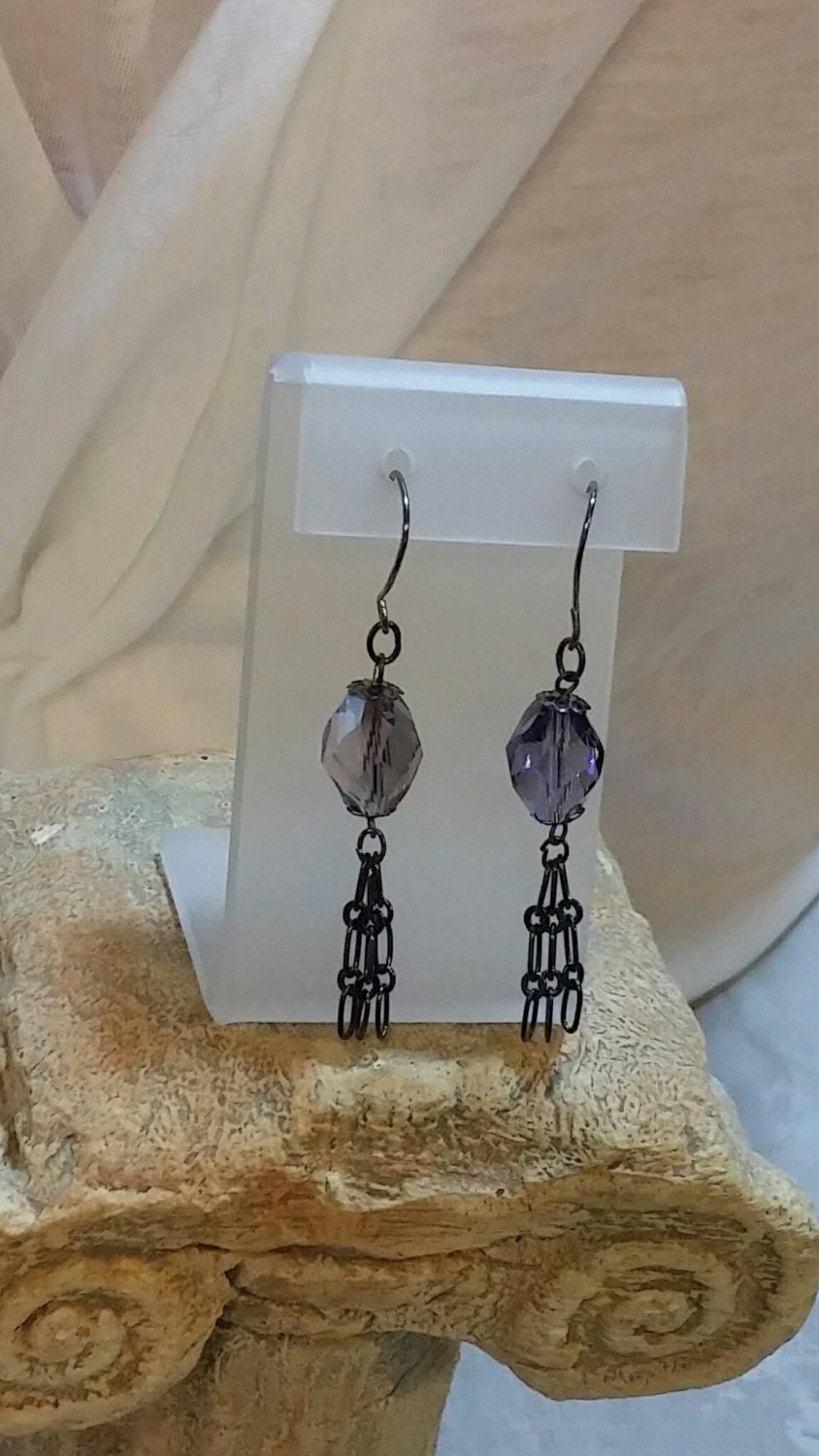 Smoke Crystal Chain Link Necklace and Tassel Earrings - Etsy