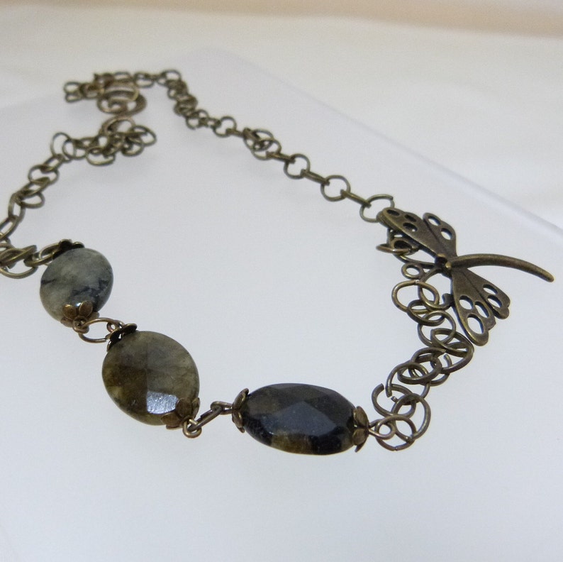 Faceted Labradorite and Bronze Dragonfly Chain Necklace - Etsy