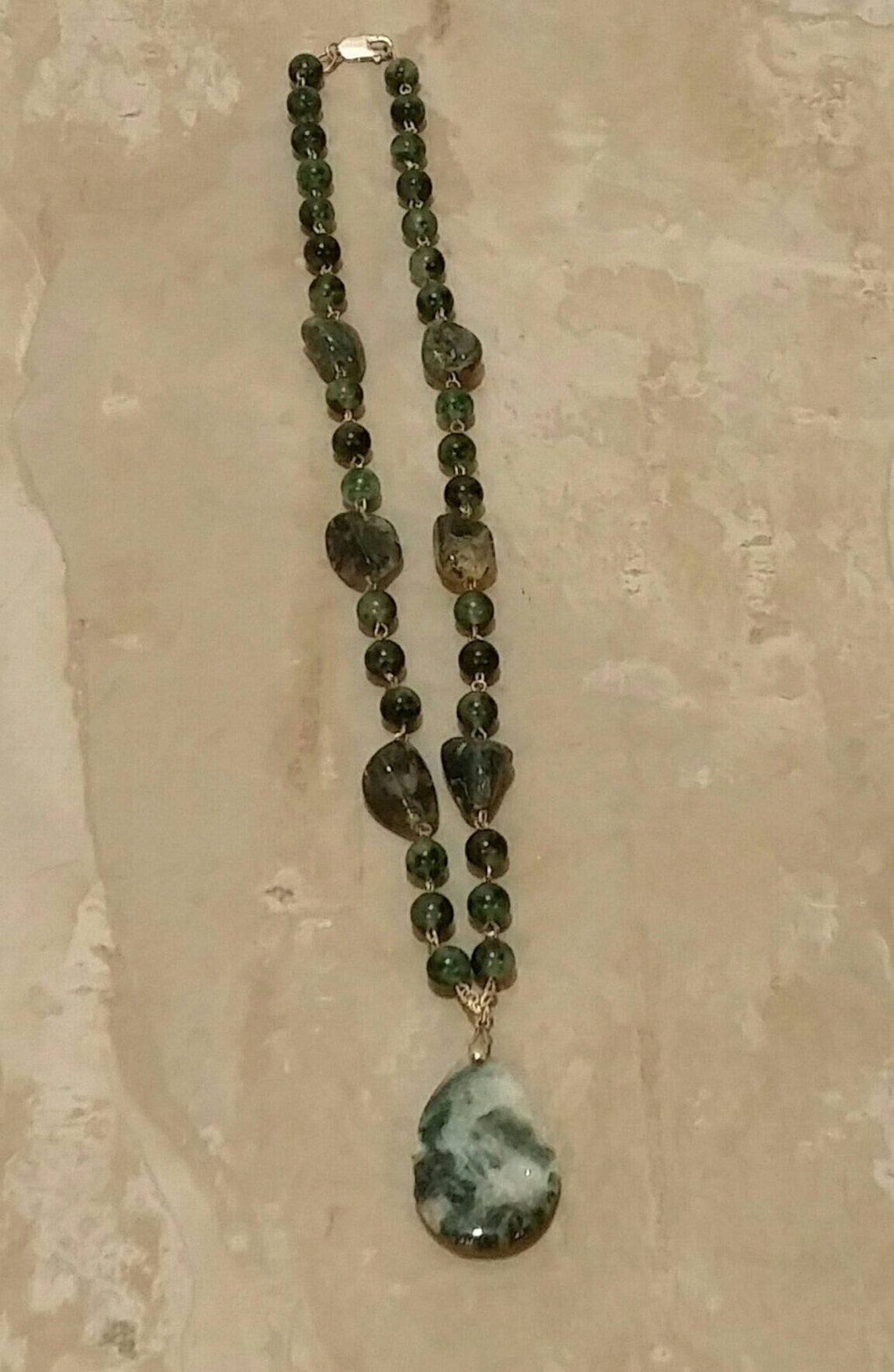 Moss Agate Chain Link Necklace With Pendant - Etsy