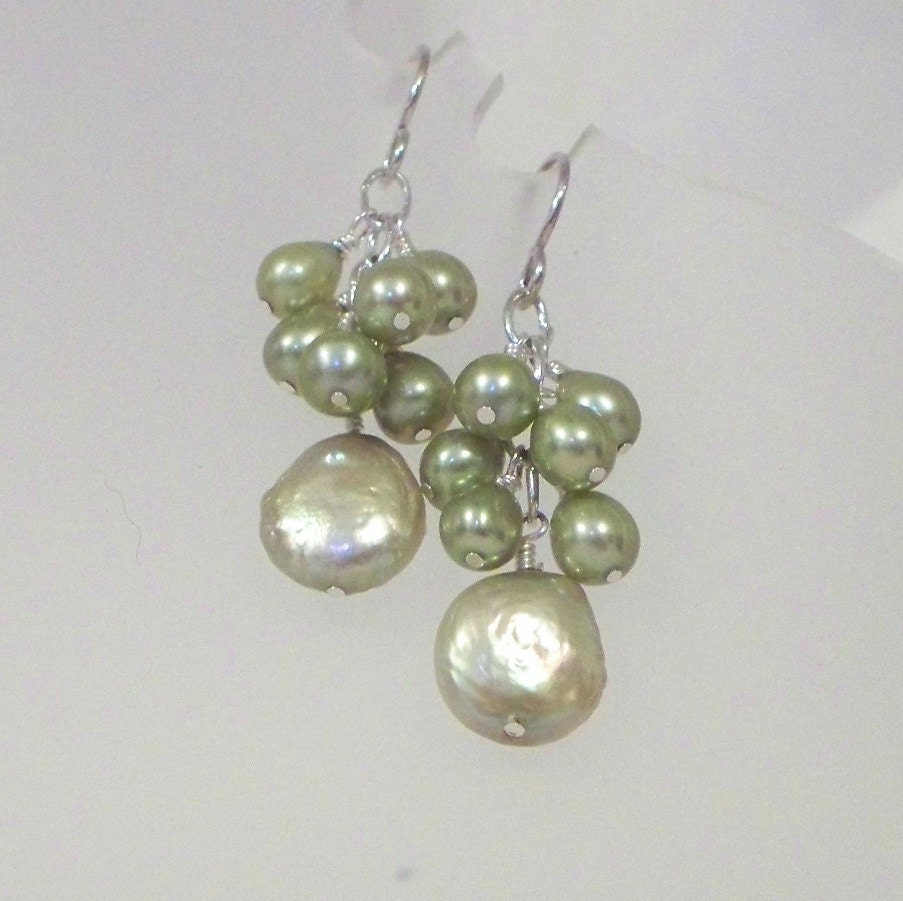 Avocado Coin Freshwater Pearl Cluster Earrings | Etsy