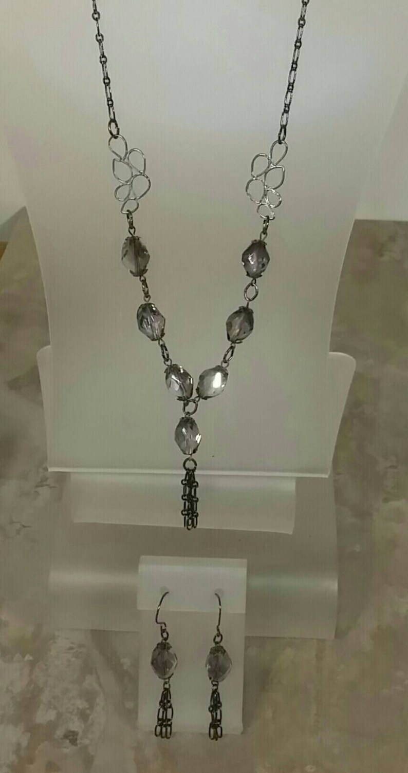Smoke Crystal Chain Link Necklace and Tassel Earrings - Etsy