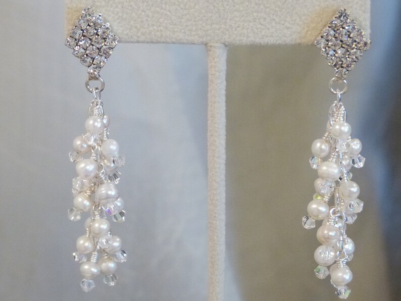 Diamond Shaped Rhinestone Post With Freshwater Pearl Cluster - Etsy
