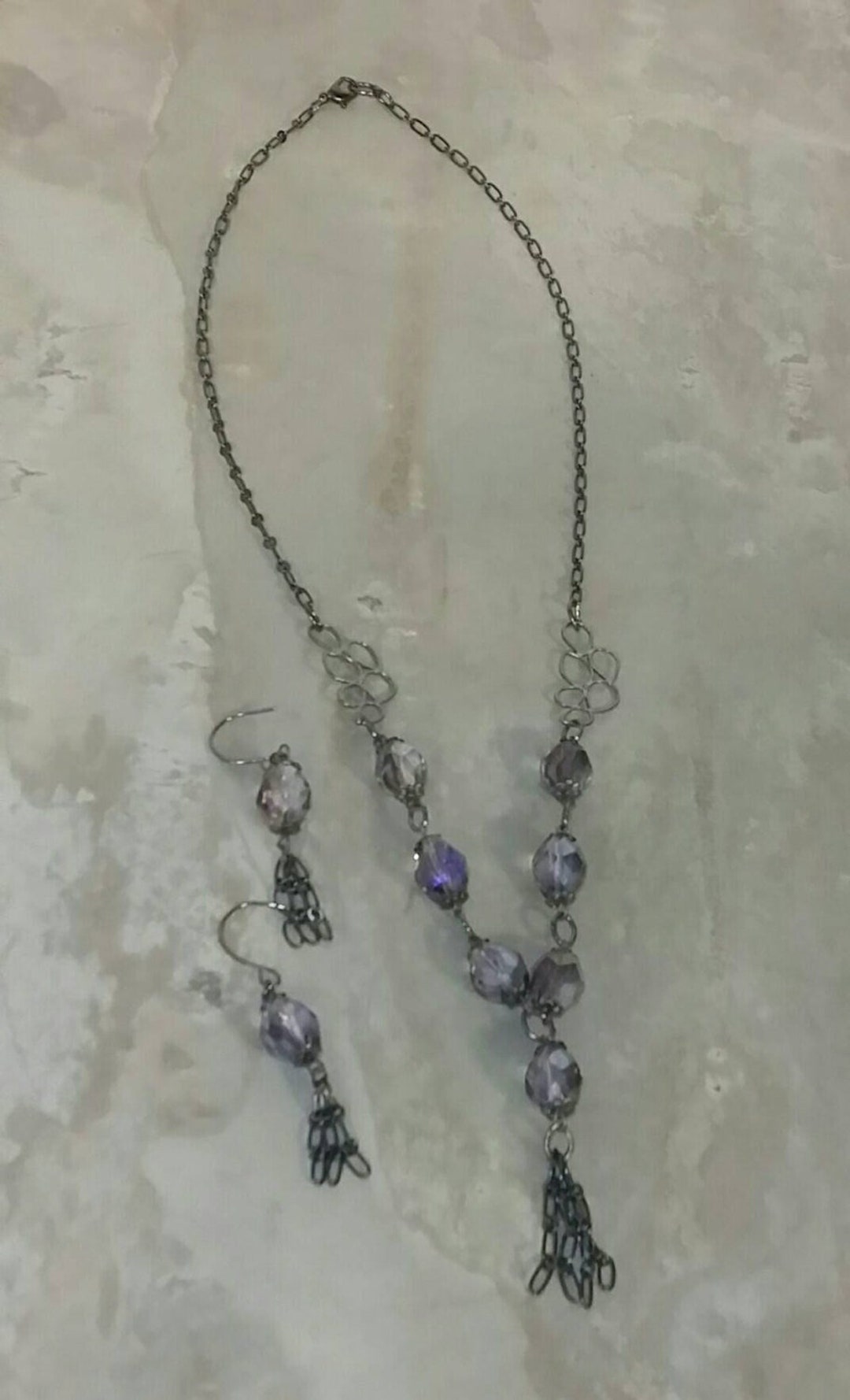 Smoke Crystal Chain Link Necklace and Tassel Earrings - Etsy