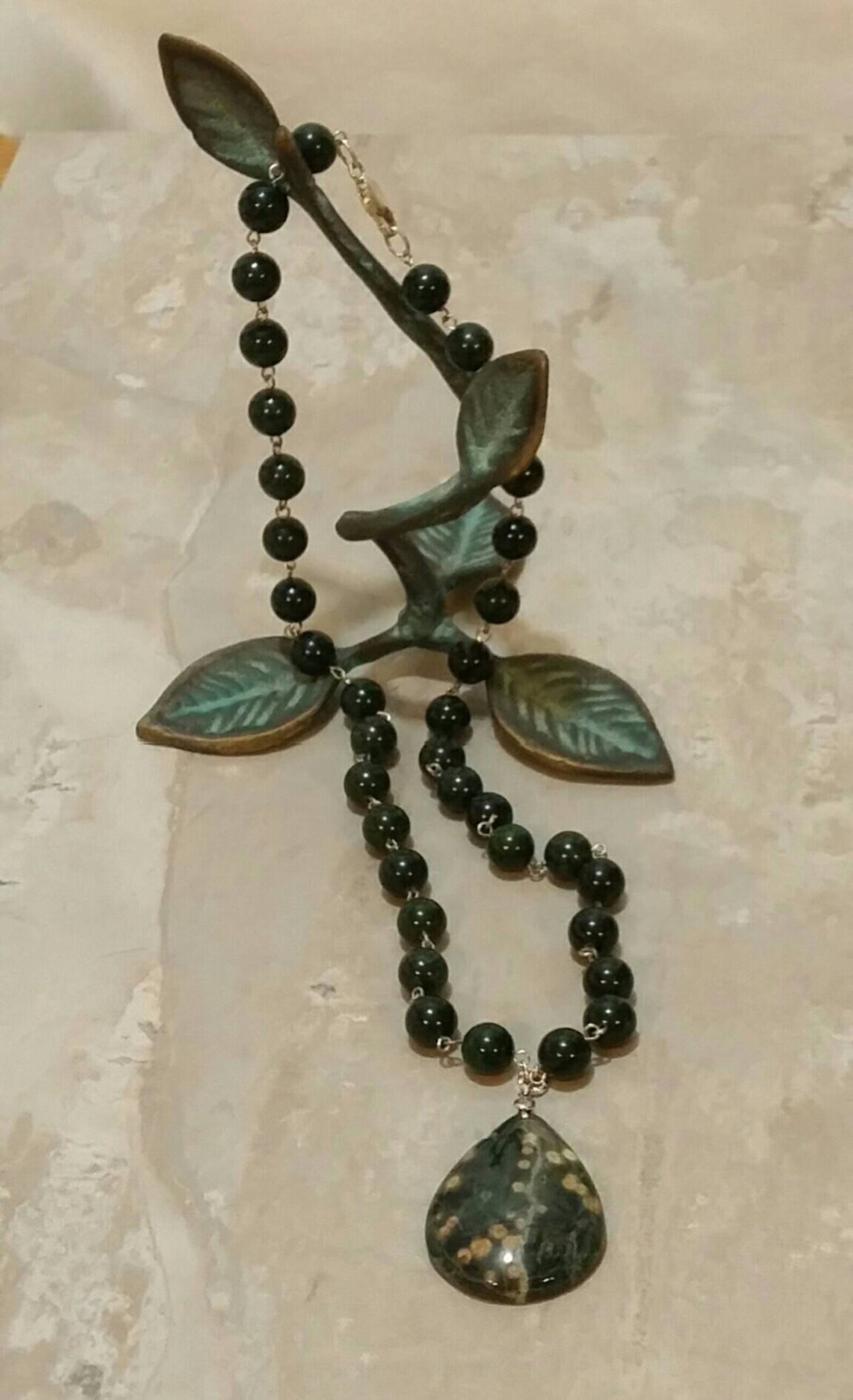 Genuine Jade and Jasper Pendant Chain Link Necklace - Etsy