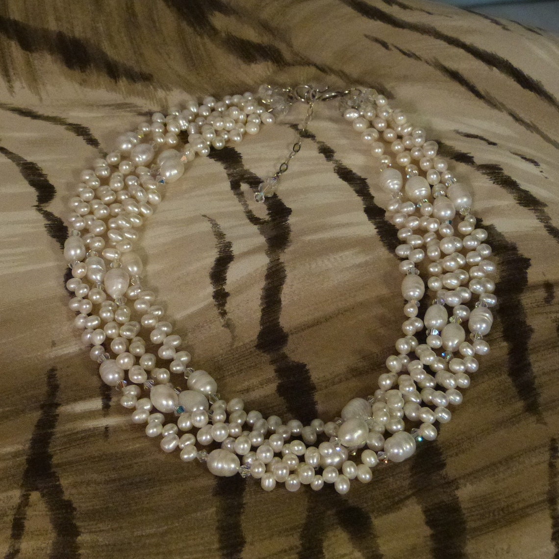 Freshwater Pearls And Swarovski Crystals Four Strand Necklace Etsy