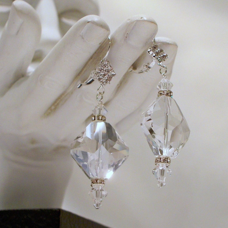 Crystal Ice and Rhinestone Leverback Earrings - Etsy
