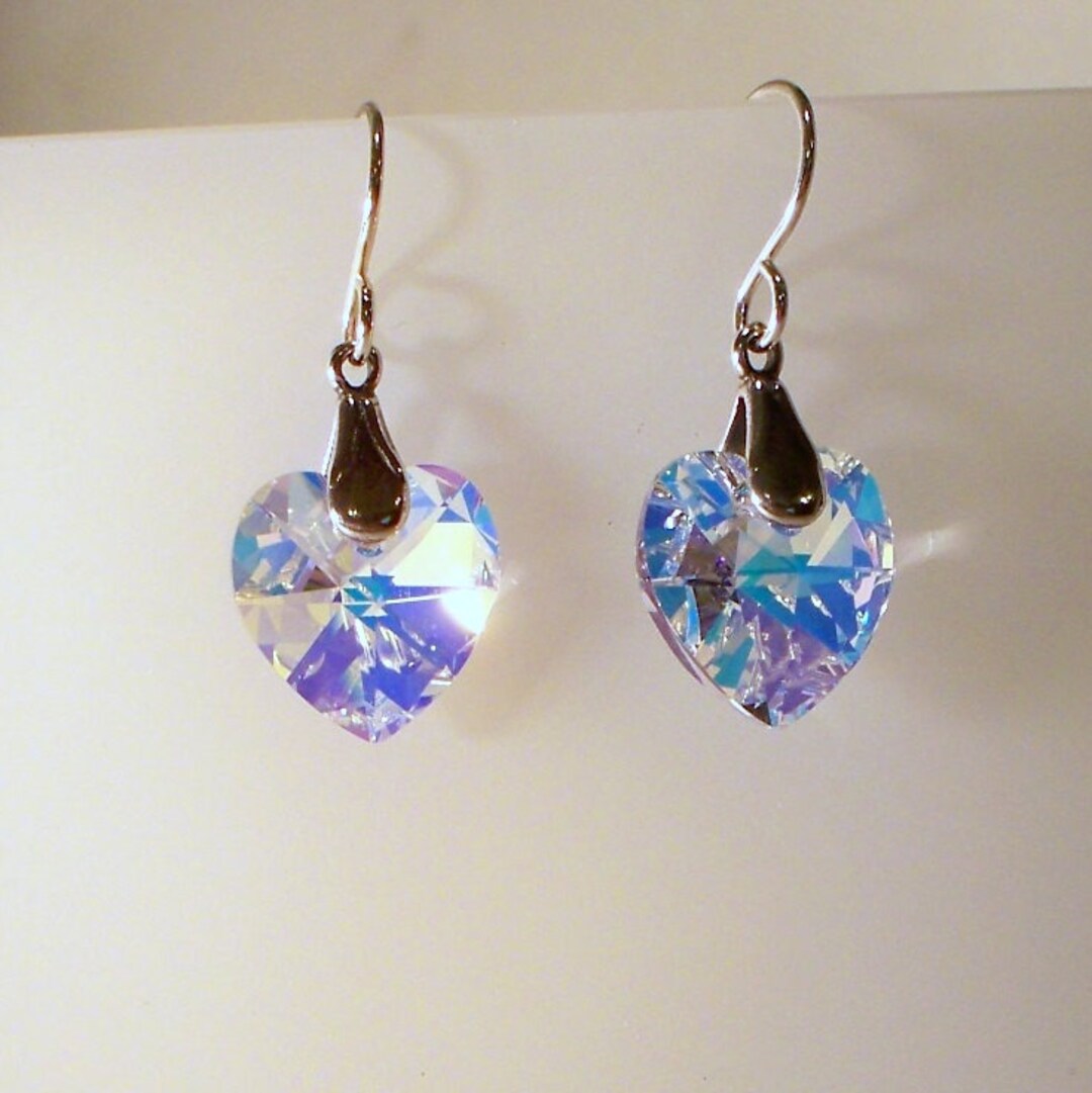 Swarovski Crystal AB Heart Earrings - Etsy