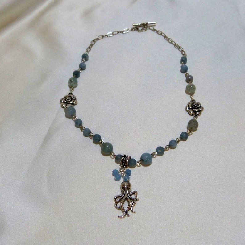 Squid and Aquamarine Chain Necklace - Etsy