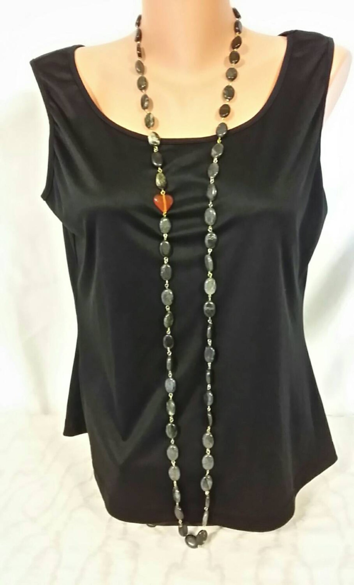 Long Russian Serpentine Stone Chain Link Necklace With a - Etsy