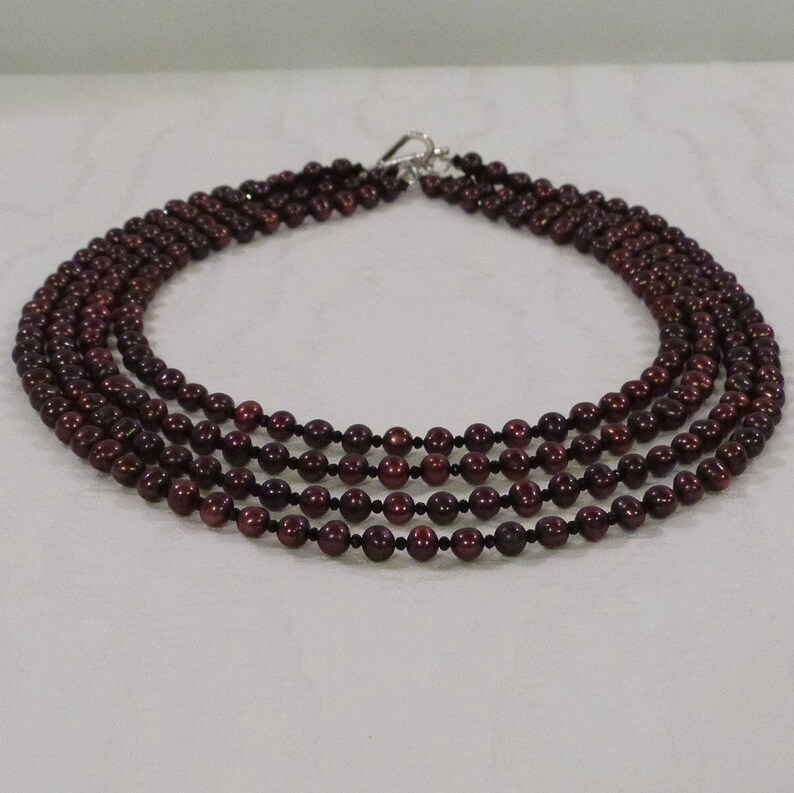 Deep Red 4 Strand Freshwater Pearl Necklace - Etsy