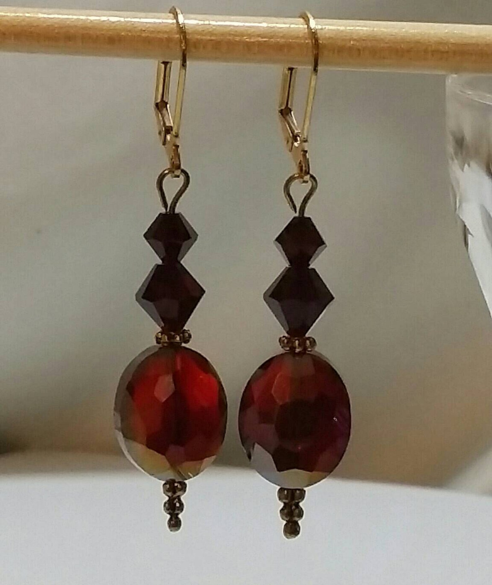 Blood Red Swarovski and Angelique Crystals Dangle on Gold Plated ...