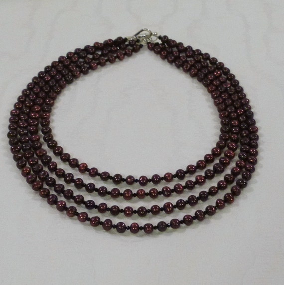 Deep Red 4 Strand Freshwater Pearl Necklace | Etsy