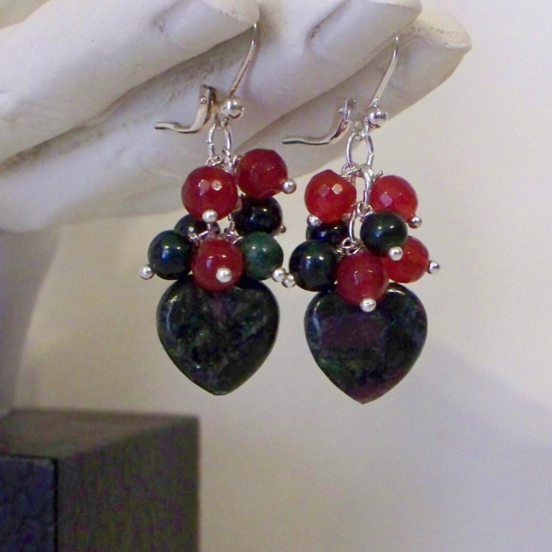Faceted Ruby Quartz and Ruby in Zoisite Heart Earrings - Etsy