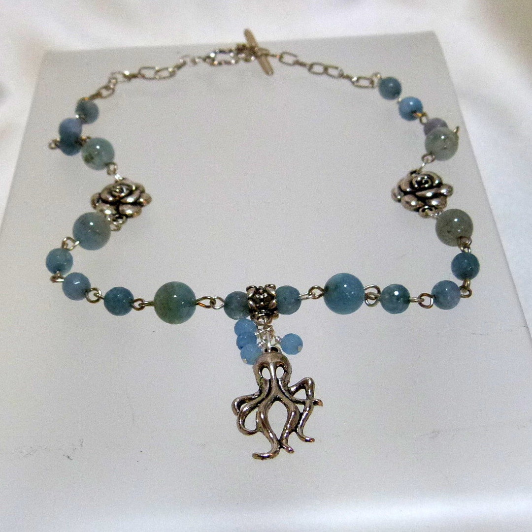 Squid and Aquamarine Chain Necklace - Etsy