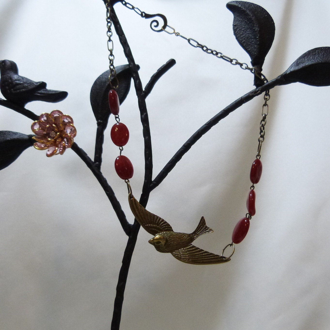 Ruby Quartz Bronze Bird Chain Necklace - Etsy