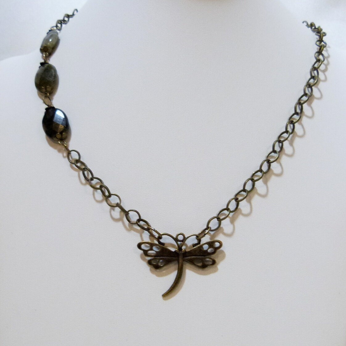 Faceted Labradorite and Bronze Dragonfly Chain Necklace - Etsy