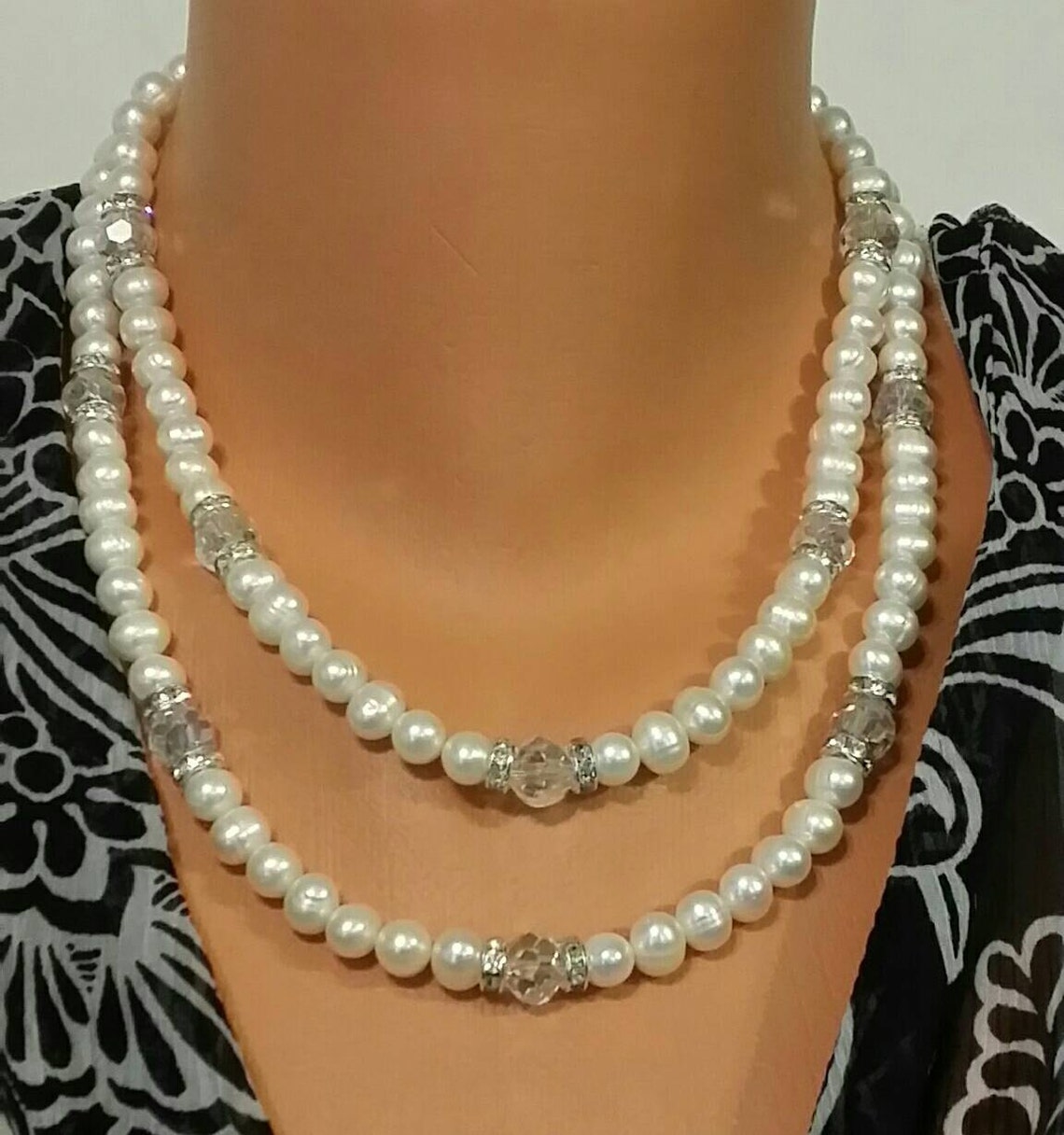 Double Strand Genuine Large Natural Freshwater Pearl Necklace | Etsy