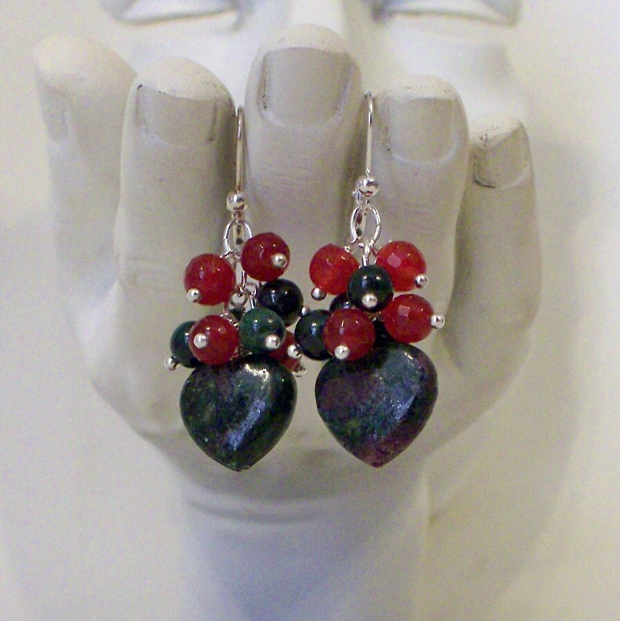 Faceted Ruby Quartz and Ruby in Zoisite Heart Earrings - Etsy