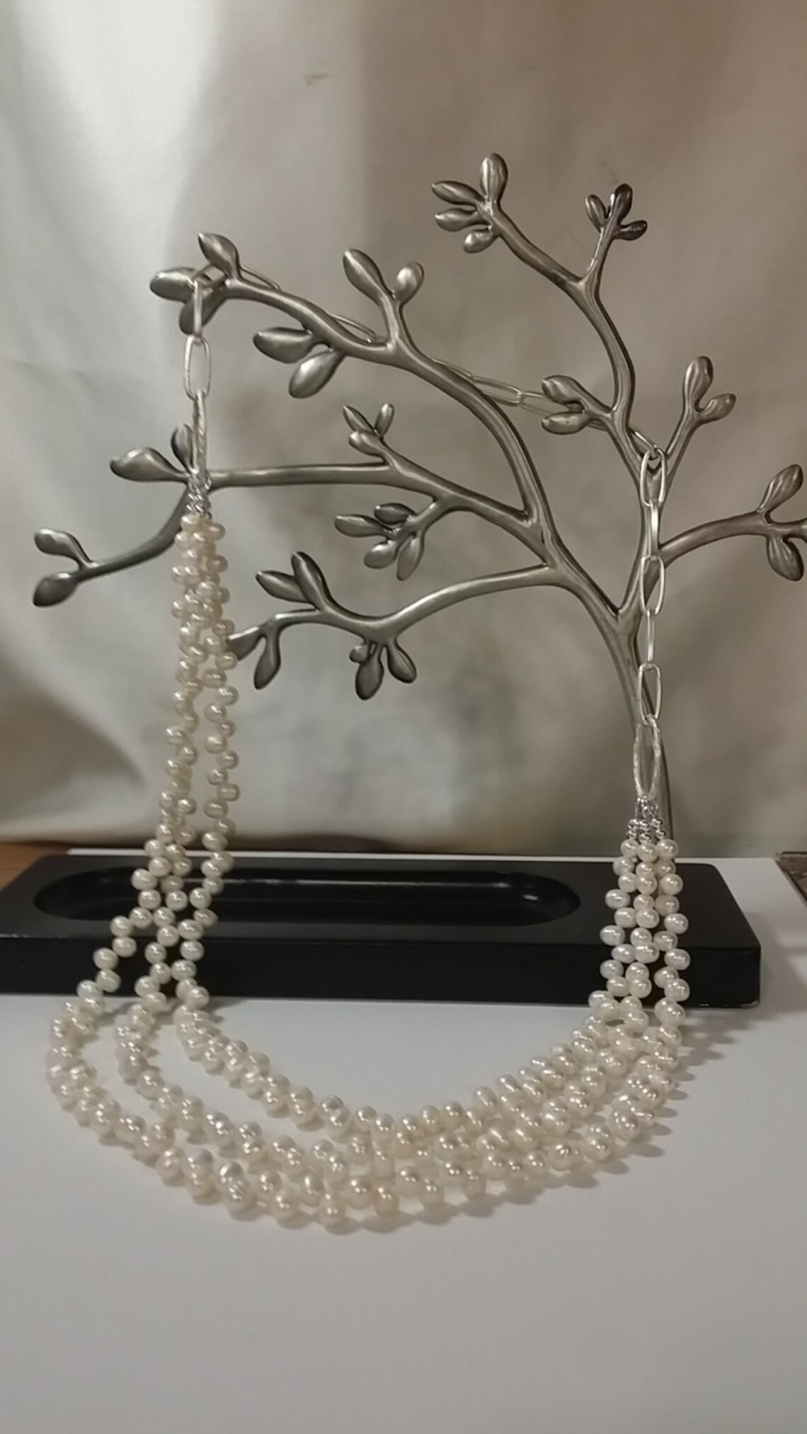 Natural Freshwater Dancing Pearls Long Triple Strand Necklace and ...