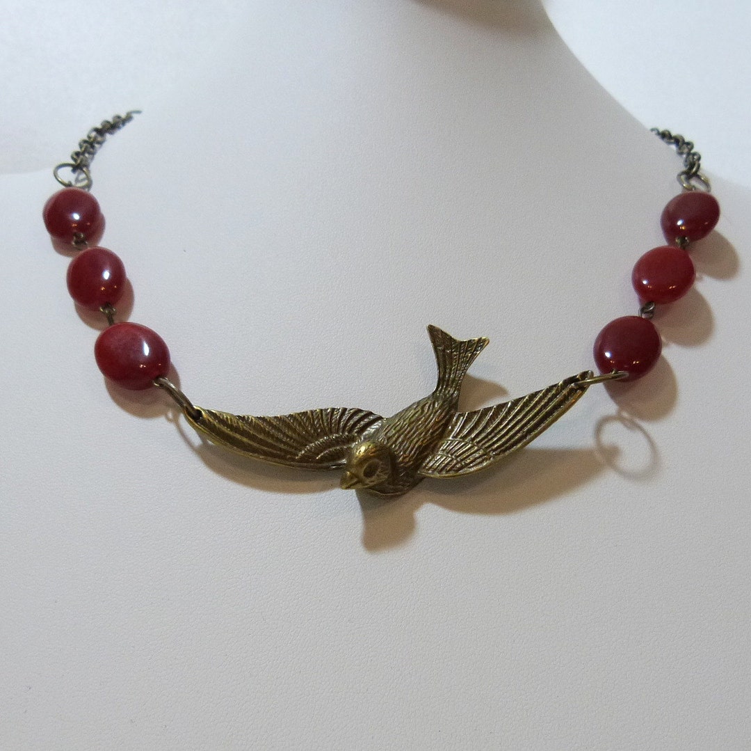Ruby Quartz Bronze Bird Chain Necklace - Etsy