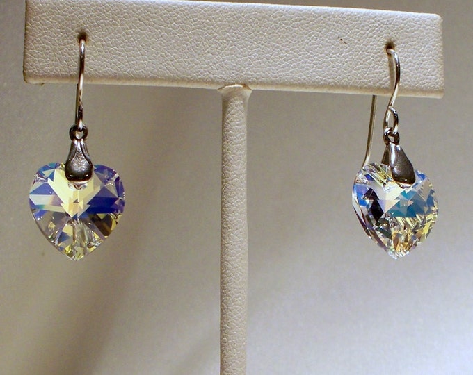 Swarovski Crystal AB Heart Earrings - Etsy
