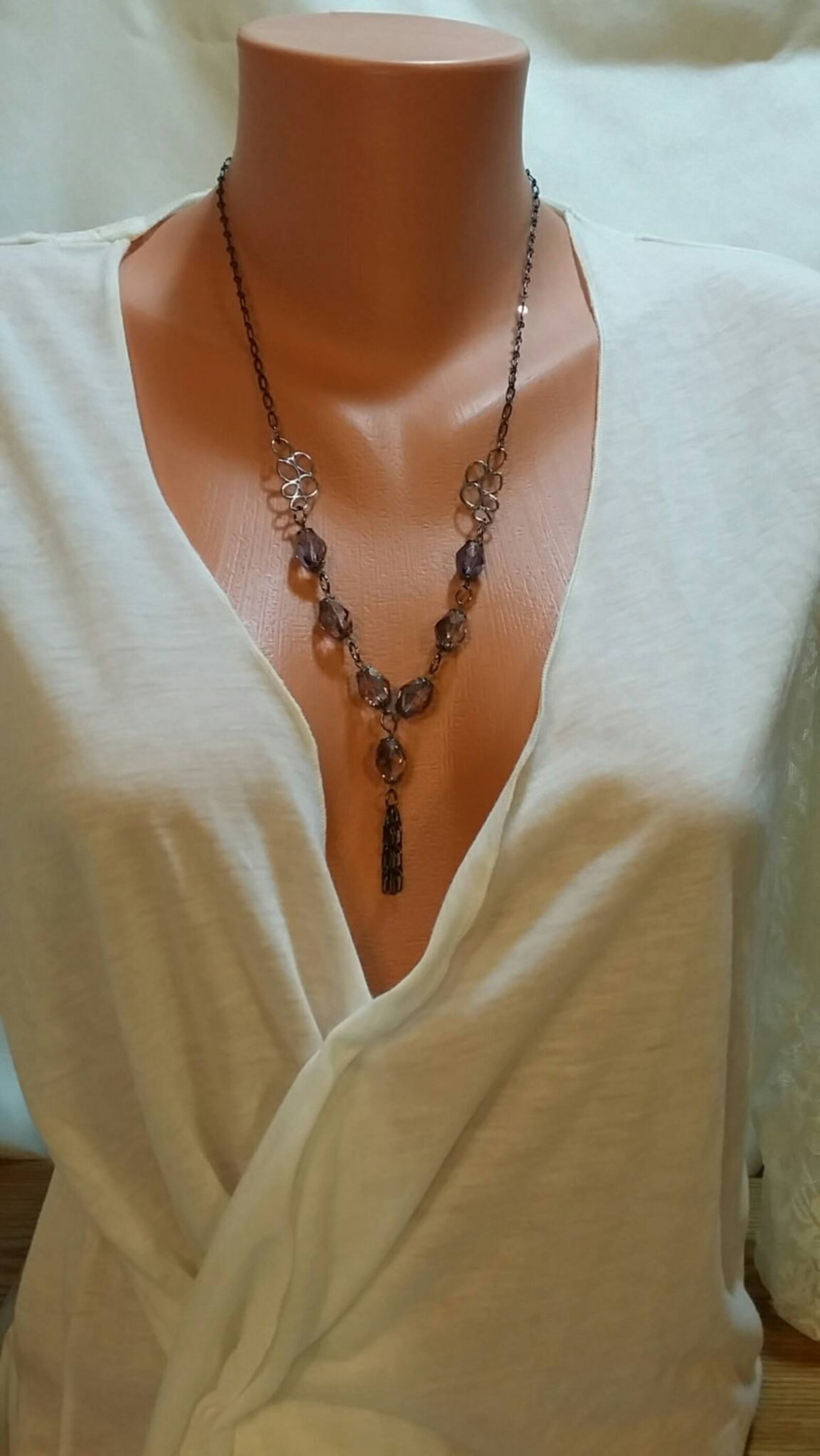 Smoke Crystal Chain Link Necklace and Tassel Earrings - Etsy