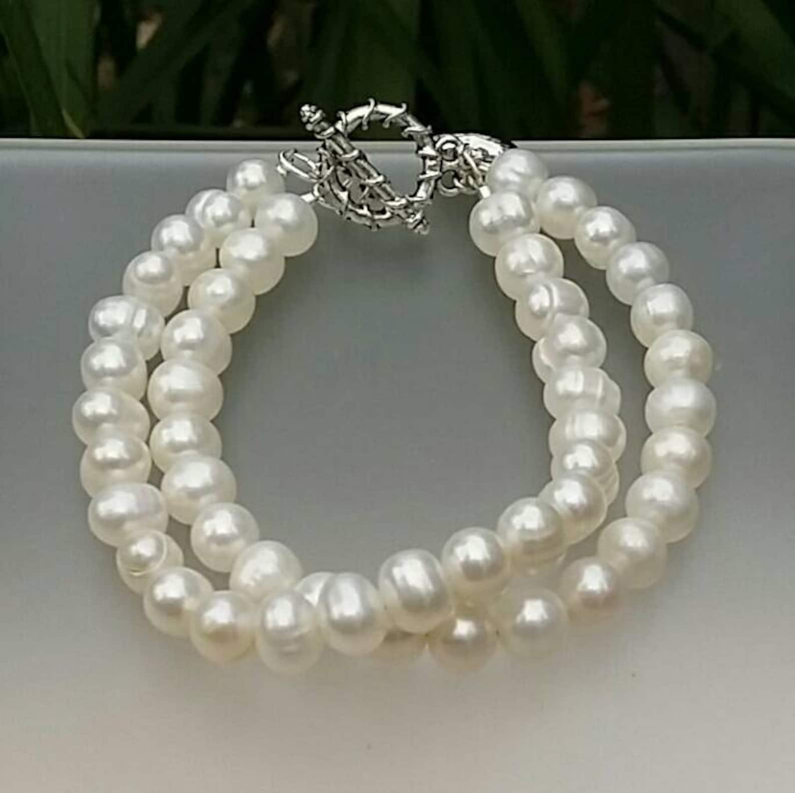 Double Strand Natural Freshwater Pearl Bracelet Etsy