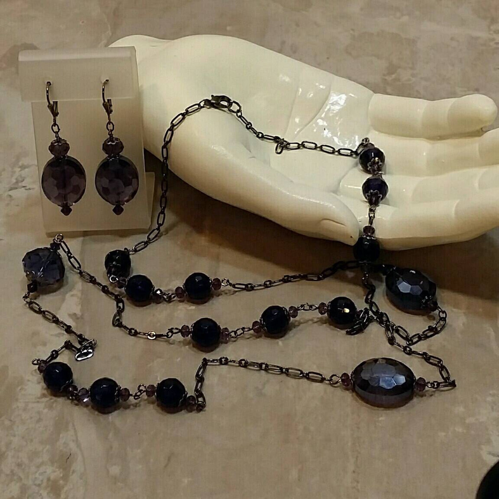 Purple Crystal Necklace and Earrings Gunmetal Chain Set - Etsy