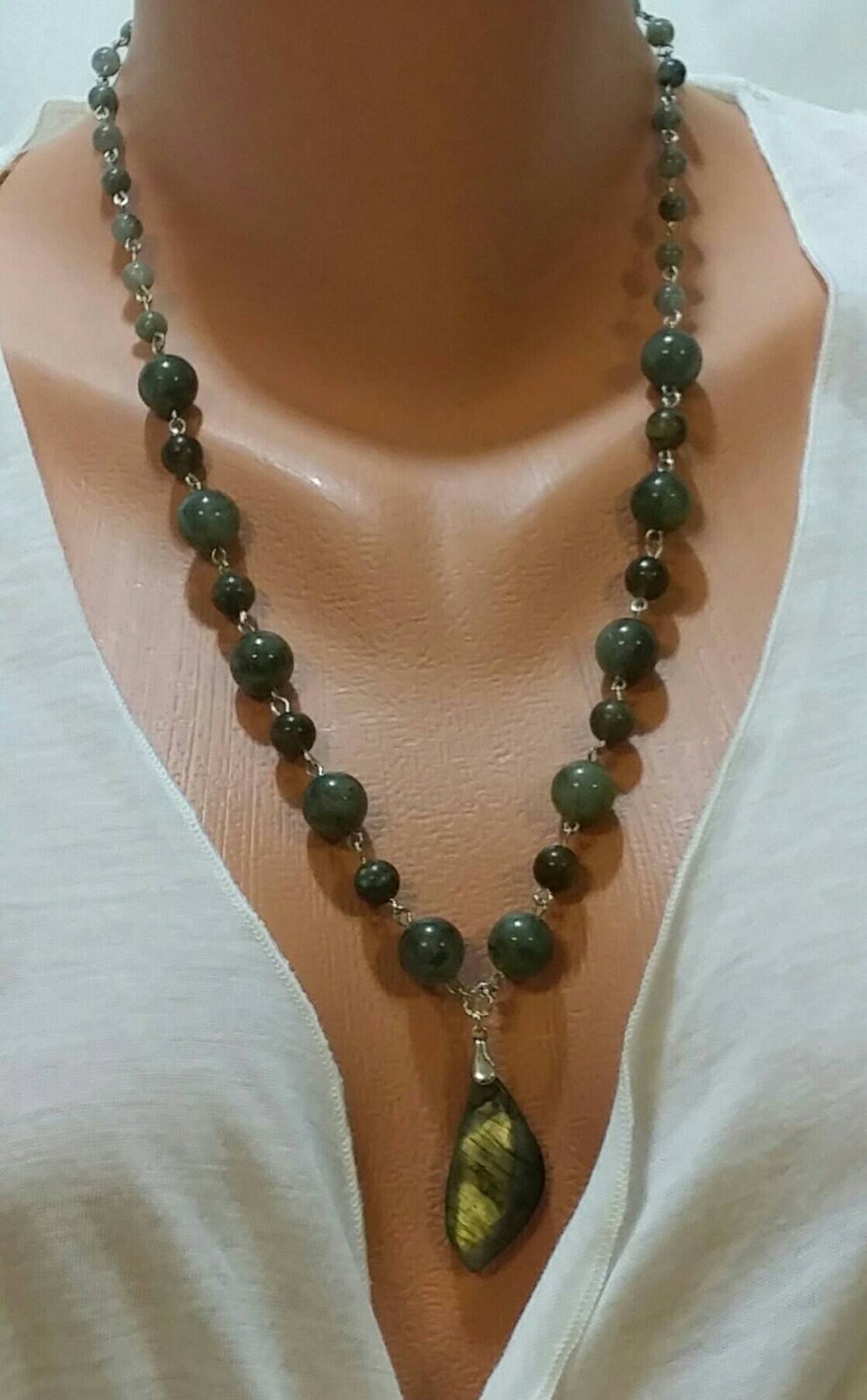 Genuine Jade and Jasper Pendant Chain Link Necklace - Etsy