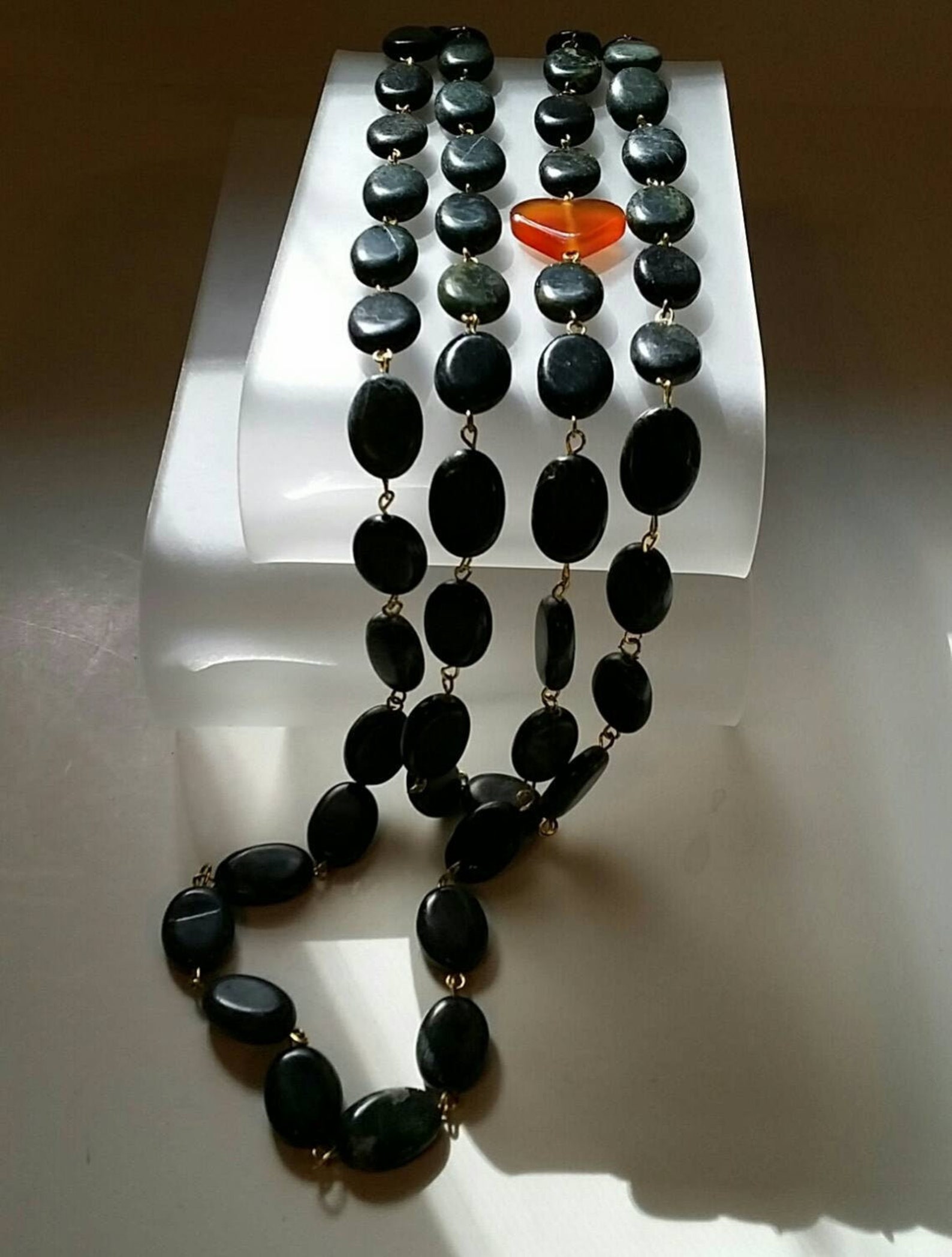 Long Russian Serpentine Stone Chain Link Necklace With a - Etsy