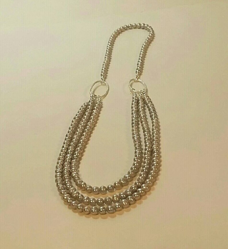 Soft Silver Freshwater Pearl Multistrand Long Necklace - Etsy