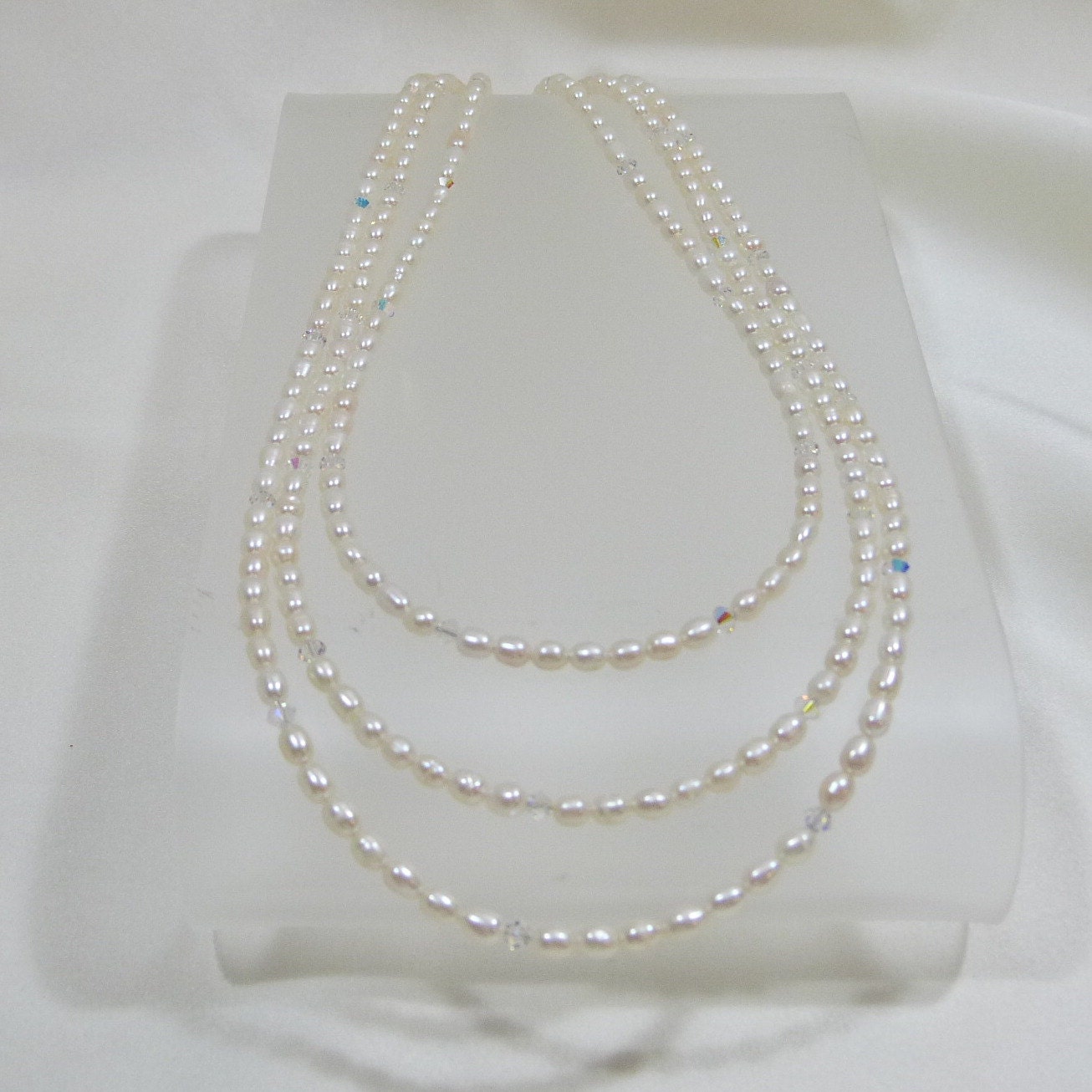 White Rice Freshwater Pearl 3 Long Strand Necklace - Etsy
