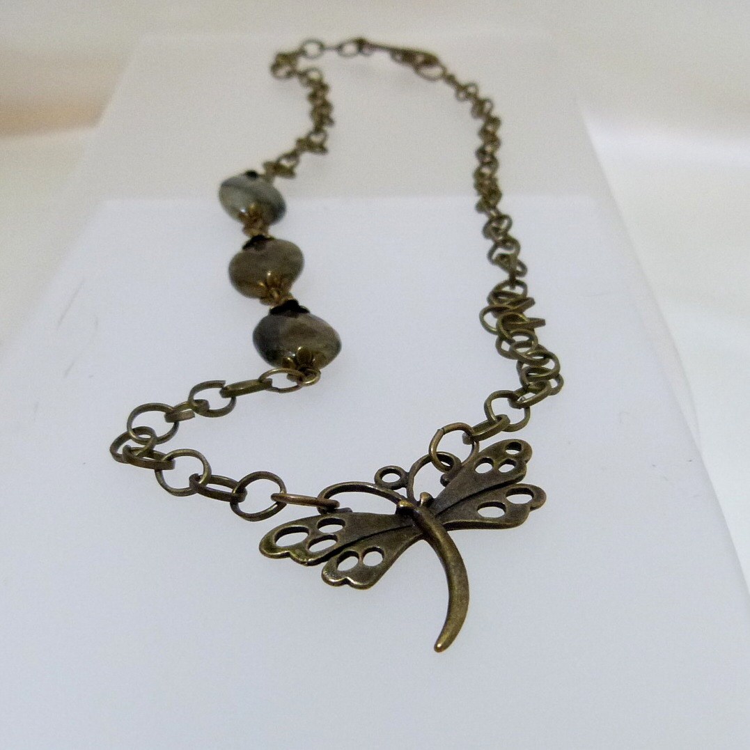 Faceted Labradorite and Bronze Dragonfly Chain Necklace - Etsy