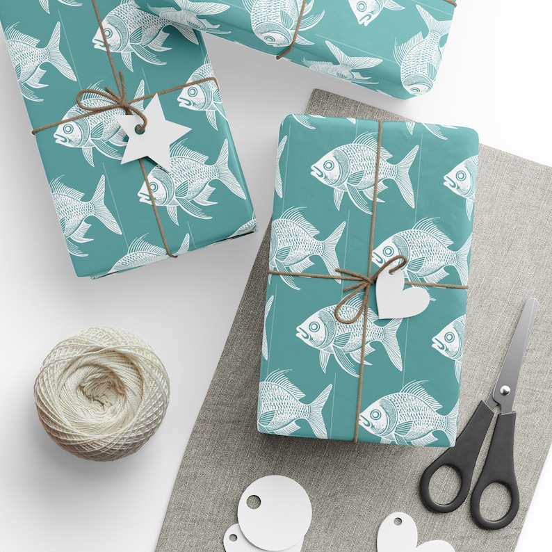 Block Print Fish 2 Wrapping Paper - Etsy