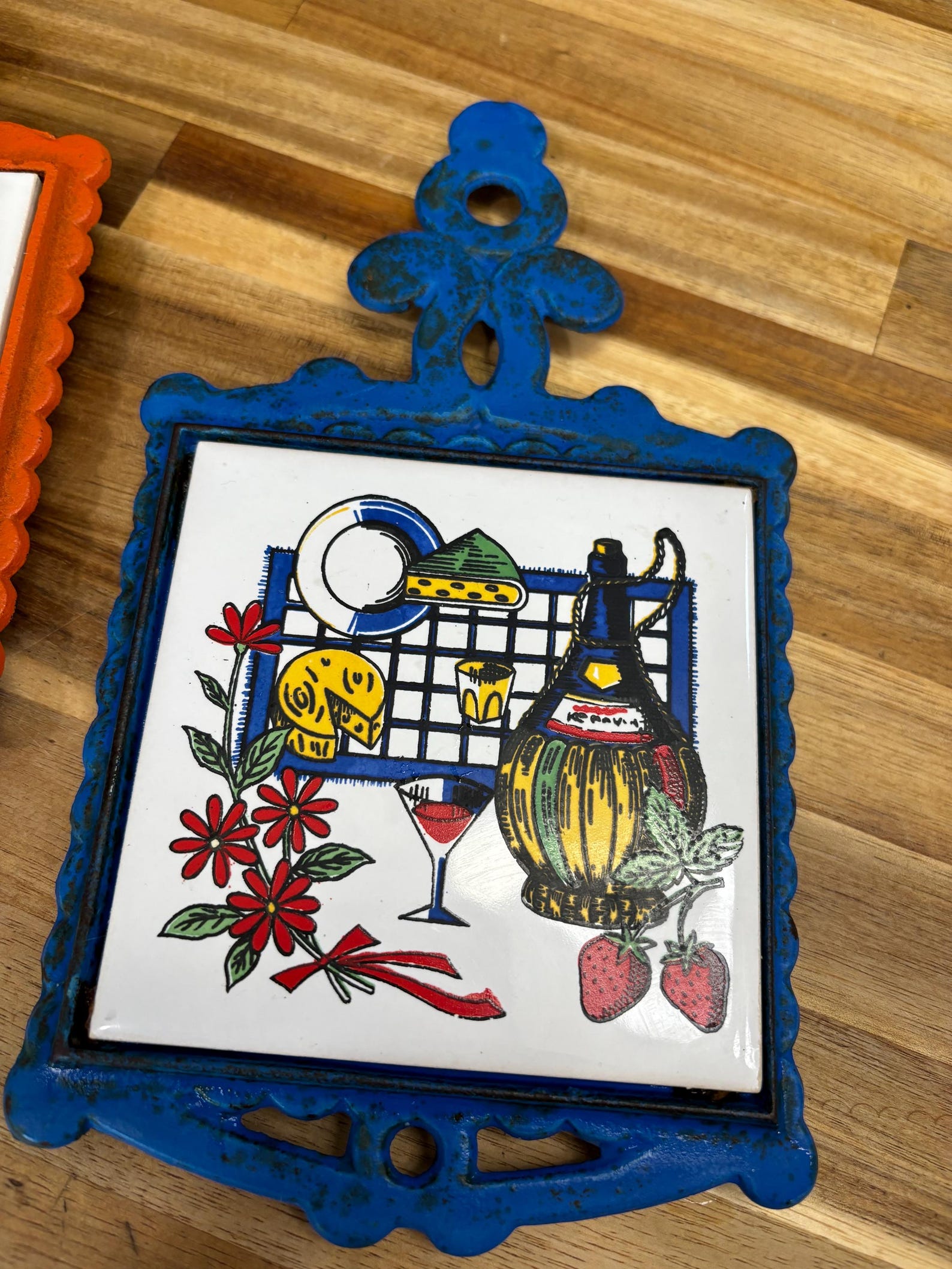 Vintage Cast Iron and Ceramic Tile Cheese Trivelts. Set of 2 - Etsy