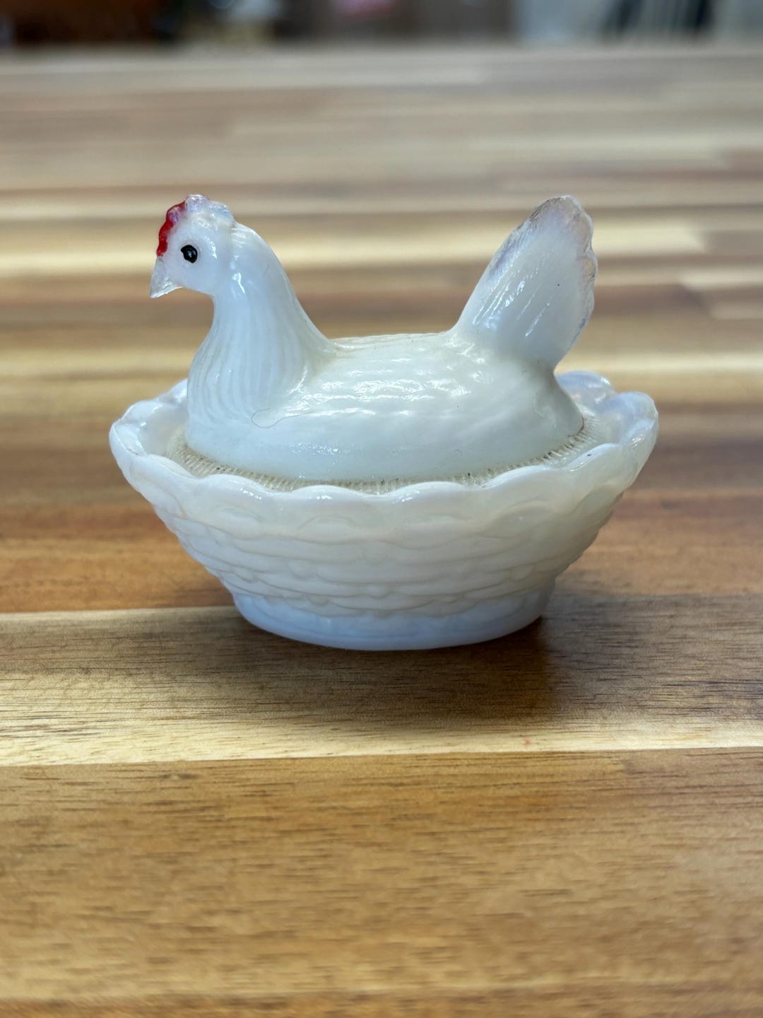 Vintage Mini Milk Glass Hen and Her Nest Trinket Box/vintage ...
