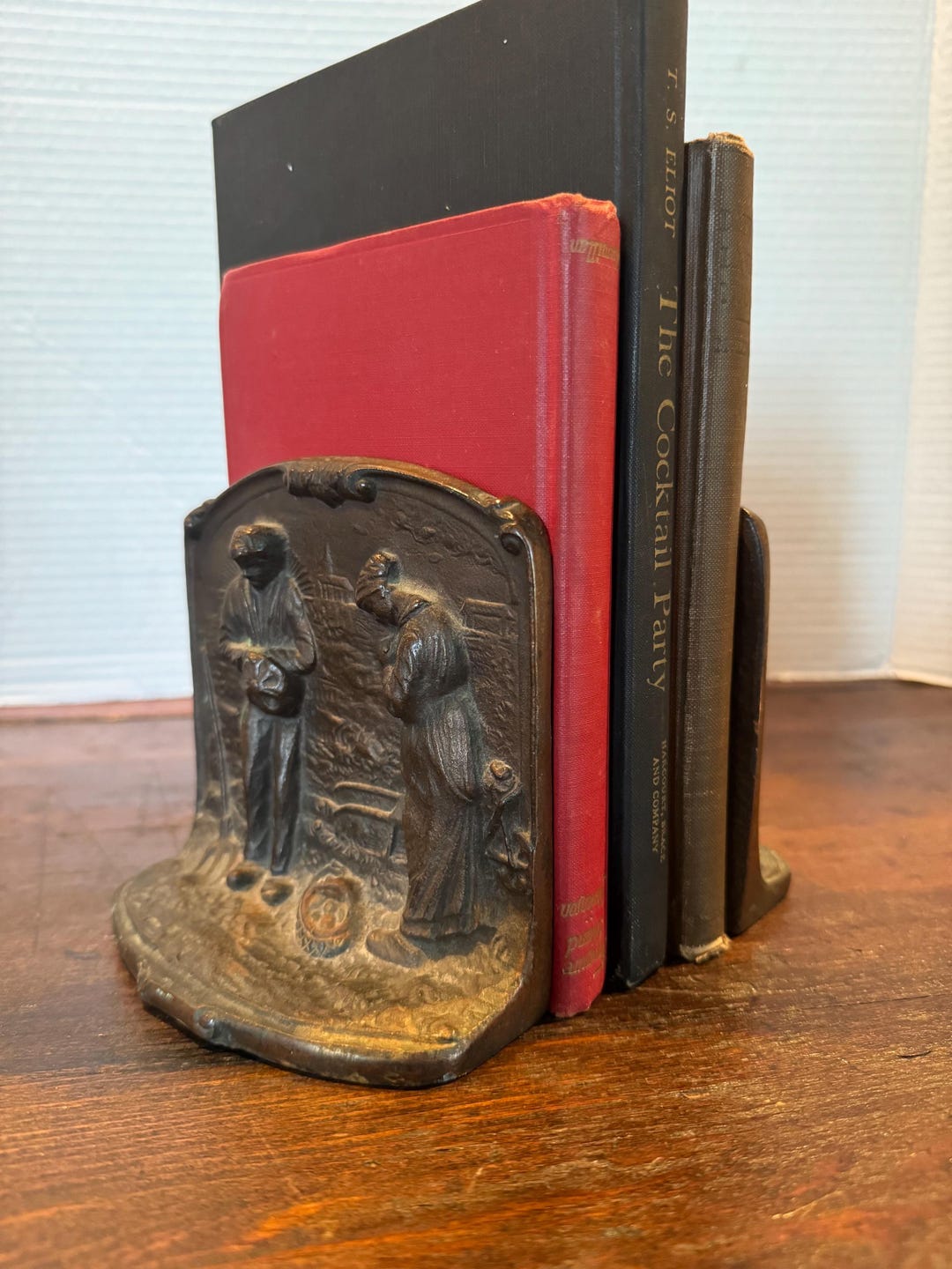 Antique Bronze Heavy Set of Library Bookends- Primitive Farmer Family ...