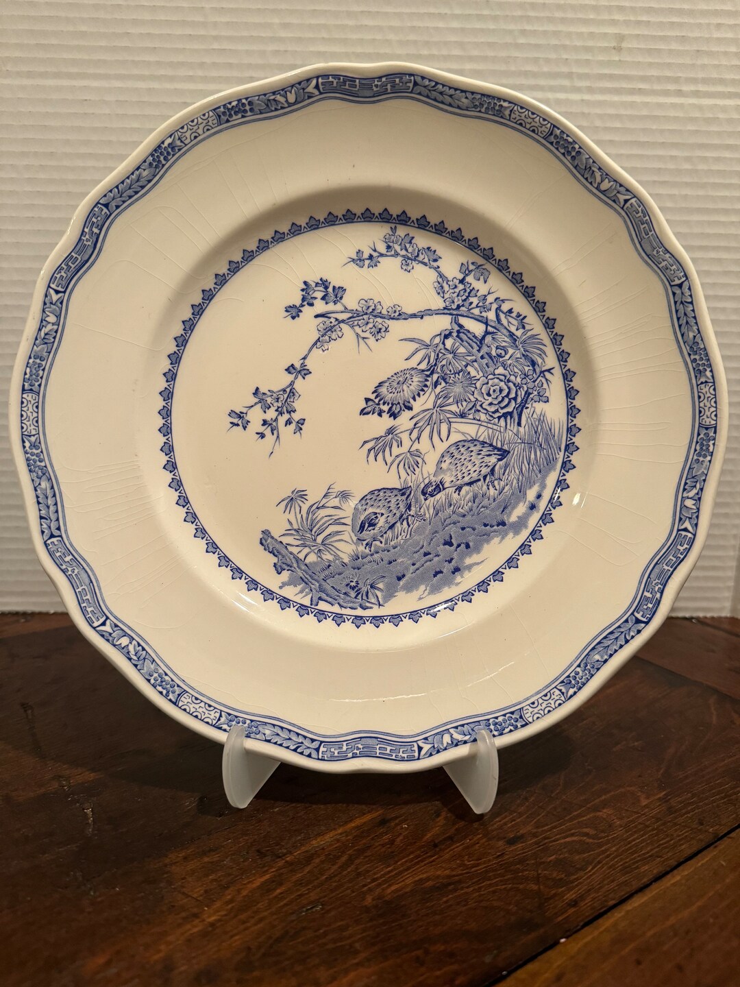 Rare 1913 Furnivals Quail Ironstone Blue Plate by Furnivals Antique ...