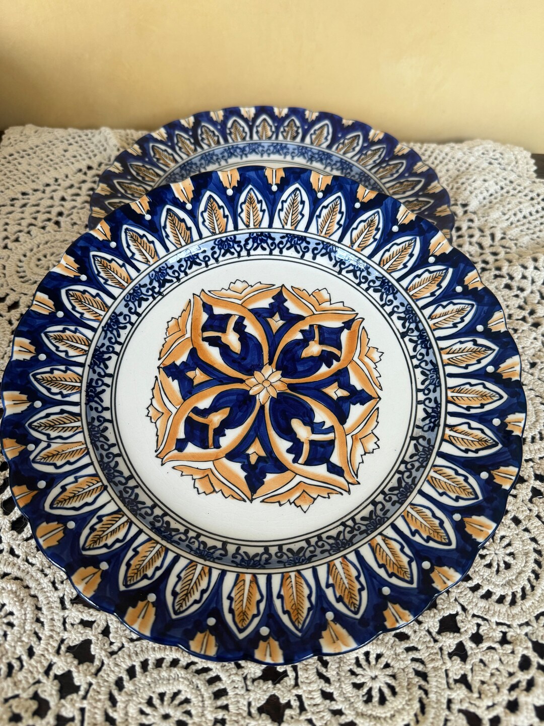 Set of Two Godinger Majolica Blue Serving Plate / Platter Made in Italy ...