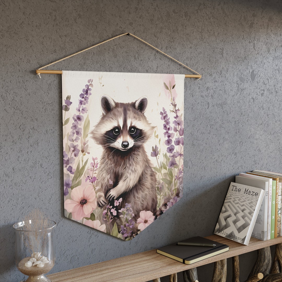 Wildflower Raccoon Wall Decor Cottagecore Pennant Nature View Natural ...