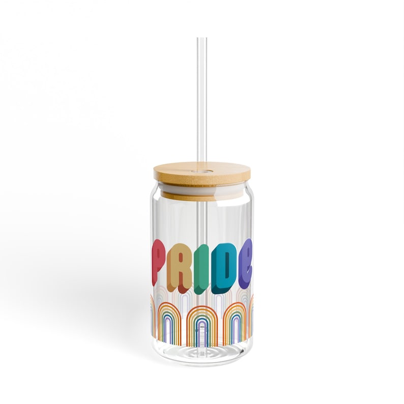 Pride Glass Sipper Cup - With Lid & Straw or Without Lid Option Available - Rainbow Pride Design ...