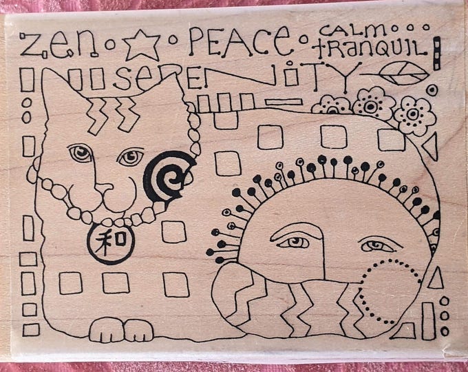 PAULA BEST Zen Cat Wood Mounted Rubber Stamp, Retired, Never Used - Etsy