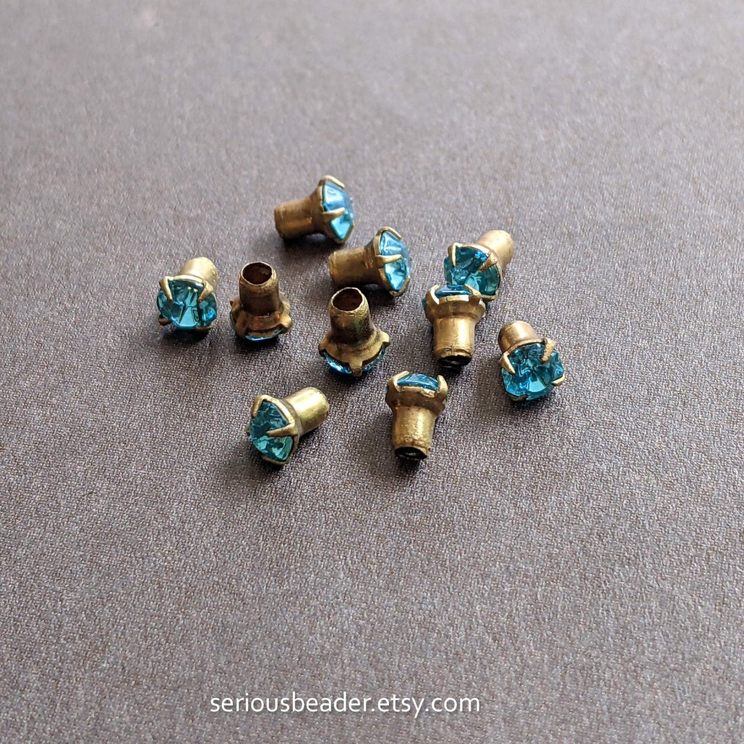 10 Vintage Rhinestone Rivets, Aquamarine Blue (glass Rhinestones ...
