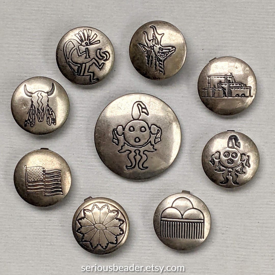Choose Your Vintage Button Covers, Sterling Silver, Rain Cloud, US Flag ...
